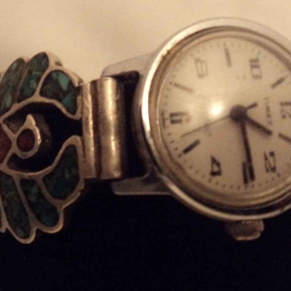 Timex Electric Watch Vintage Siver/ Turquoise Rare - Gem